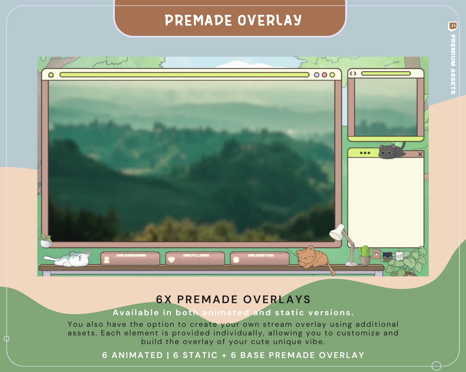 Cat Twitch Stream Animation Overlay Green Kitty Cute Animated Full ...