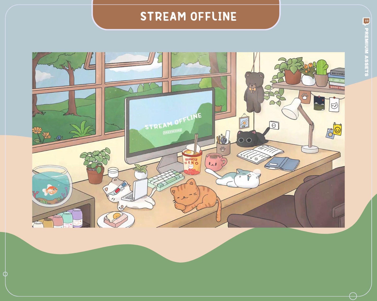 Cat Twitch Stream Screens Animation Scenes Overlay Cute Kitty Animated ...