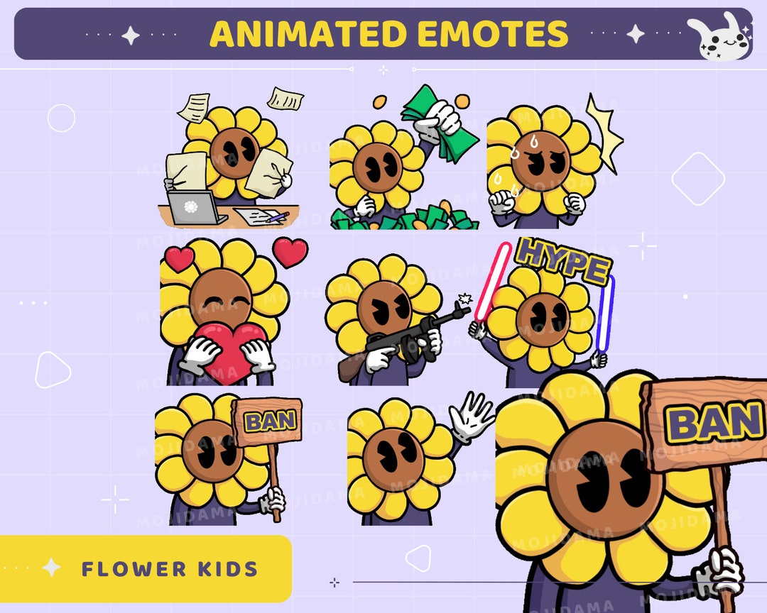 Flower Emotes Animation Funny Plant Animated Cute Emote Set Sus Sub ...