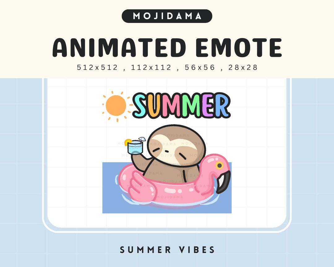 Sloth Summer Emotes Animated Twitch Cute Beach Vibes Emote Sloths ...