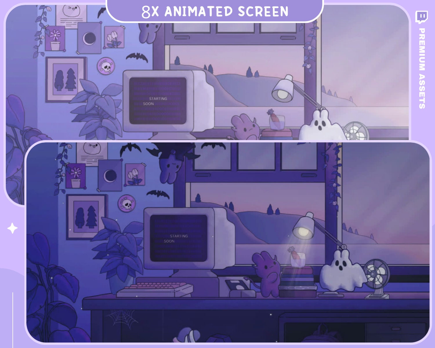 Purple Twitch Screen Animation Scenes Cute Bunny Stream Aesthetic for ...