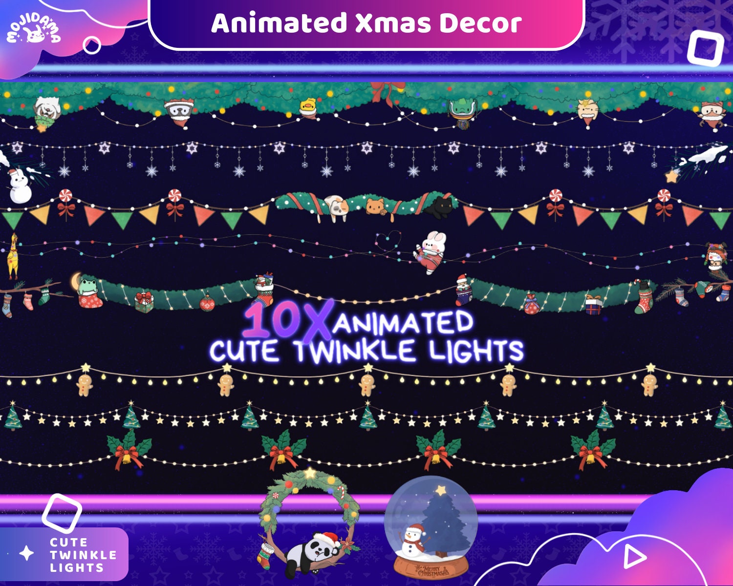 Animated Twitch Christmas Light Overlays Streaming Animation Neon Obs ...
