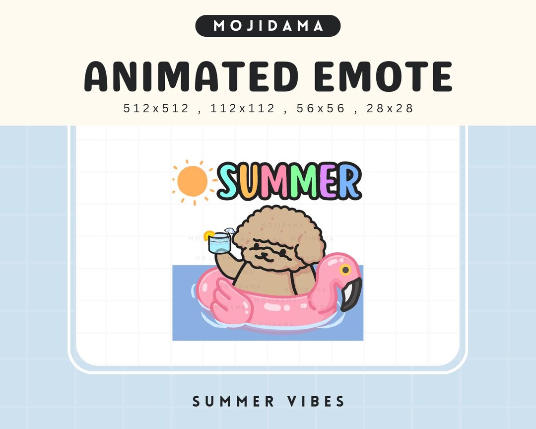 Poodle Dog Summer Emotes Animated Twitch Cute Beach Vibes Emote Chibi ...