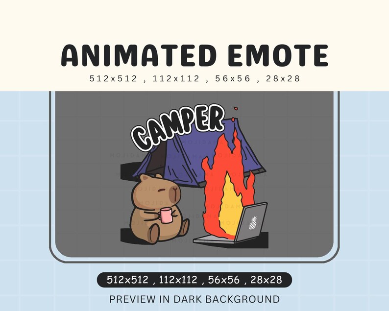 Geanimeerde emote Capybara Camper: I'm Fine Funny Chibi (digitale ...