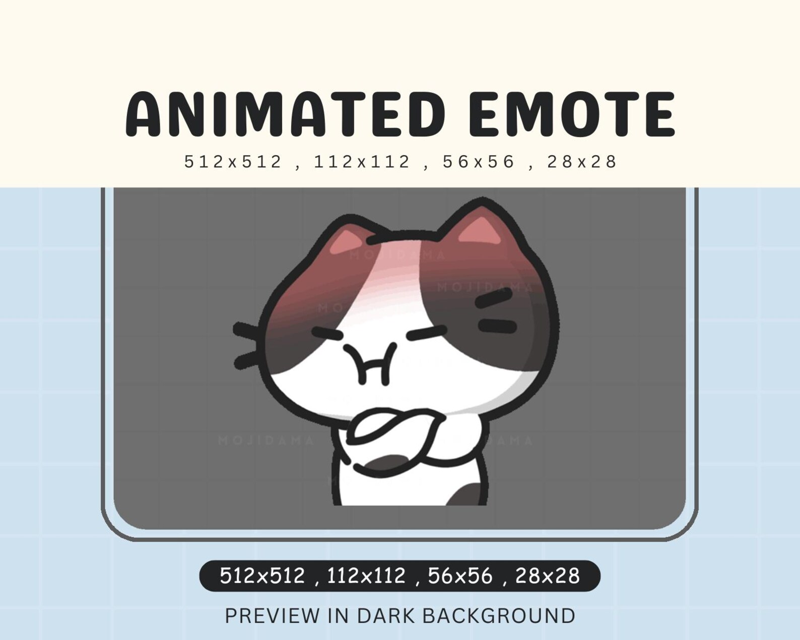 Grumpy Cat Animated Emote: Black and White Chibi Kitten (digital File ...