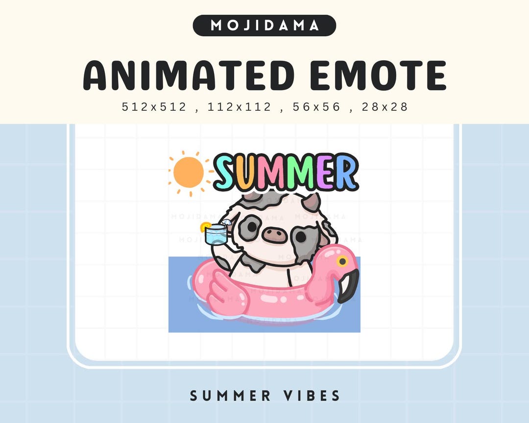 Cow Summer Emotes Twitch Animated Beach Vibes Cattle Farm Emote Chibi ...