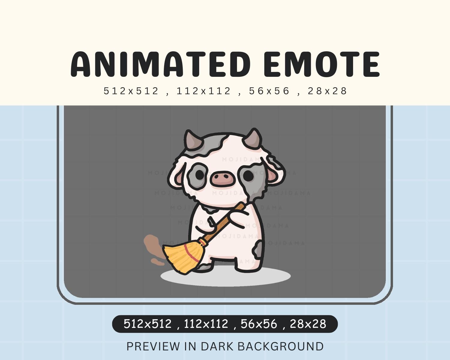 Cow Swept Animated Emote: Funny Chibi Cattle Twitch/discord (digital ...