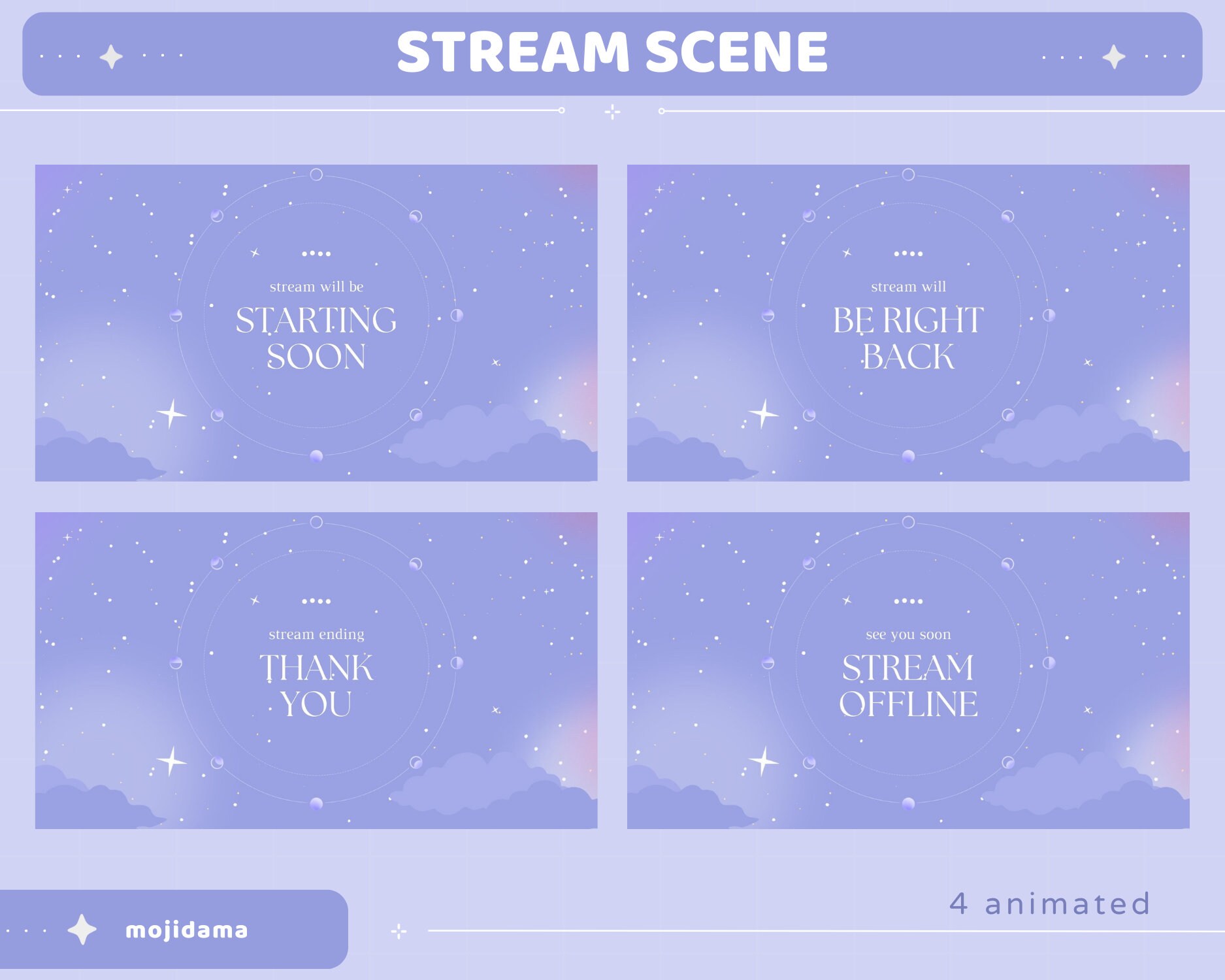 Blue Sky Animated Stream Pack: Purple Starry Vibe - Vtuber Overlay ...