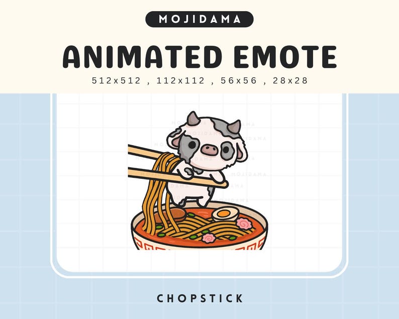 Animated Cow Ramen Emote: Kawaii Twitch/discord/youtube Chibi (digital ...