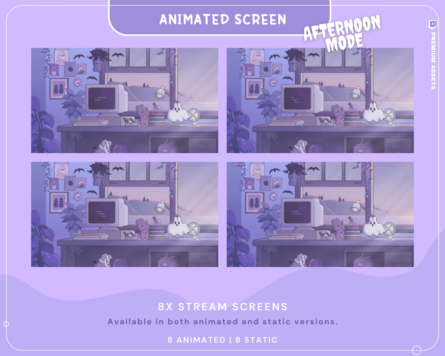 Purple Twitch Screen Animation Scenes Cute Bunny Stream Aesthetic for ...