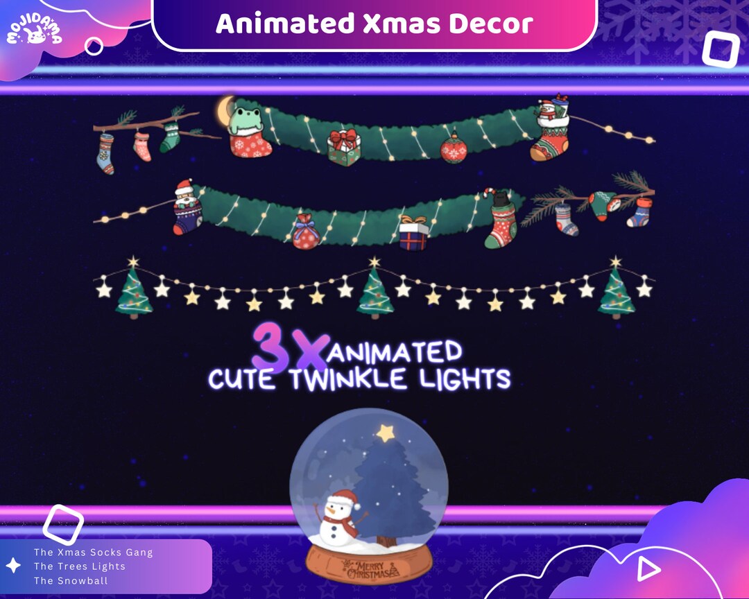 Twitch Christmas Streaming Overlays Light Wreaths Animation Neon Obs ...