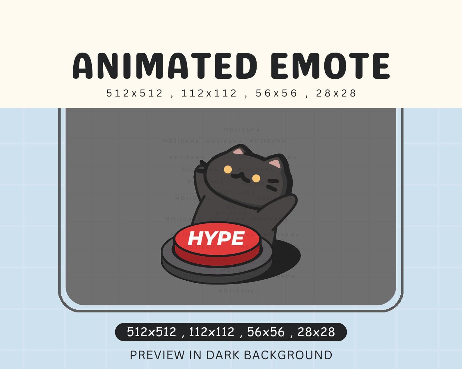 Animated Cat Hype Emote: Cute Black Kitten Twitch Youtube Kick Discord ...