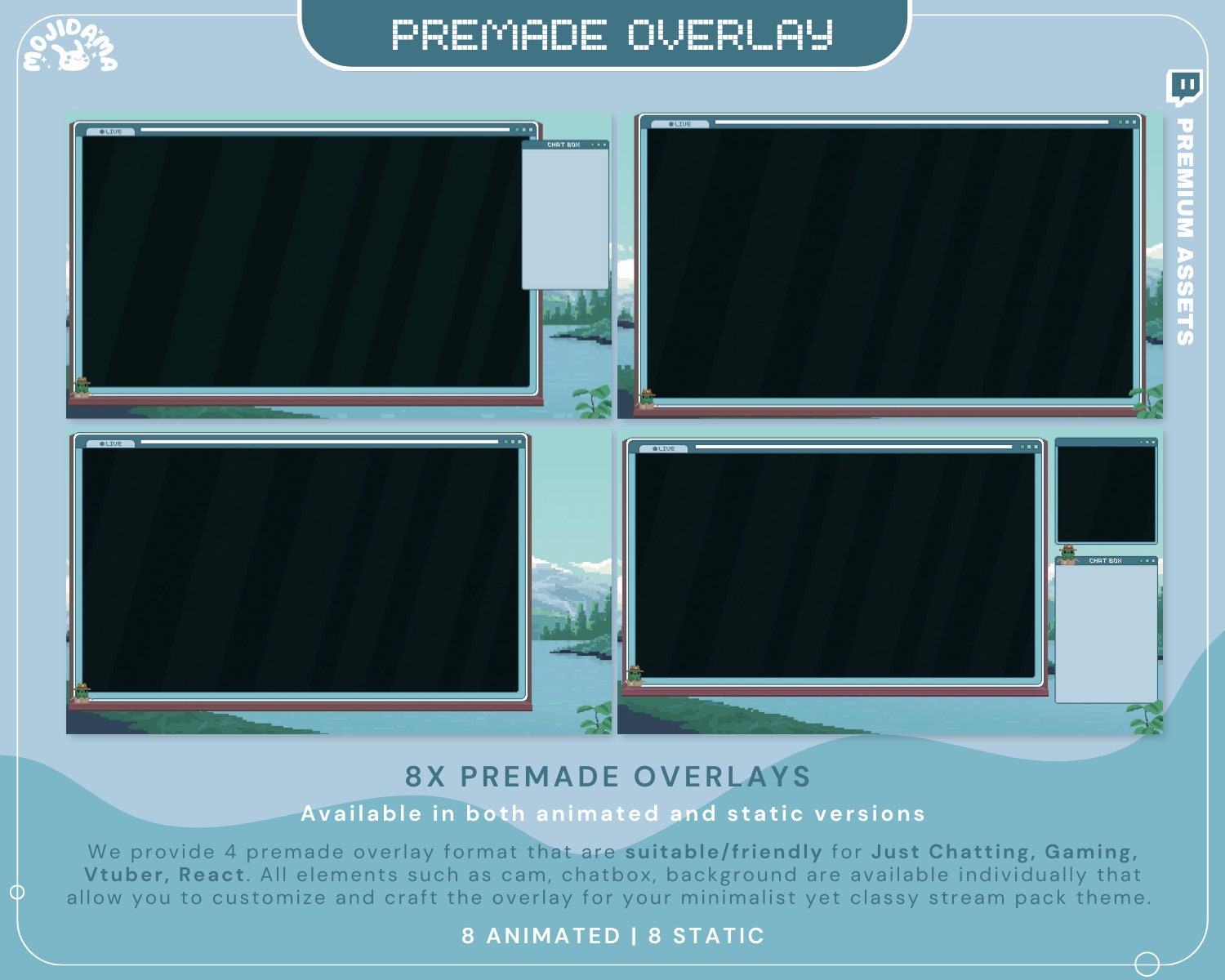 Full Stream Package Animation Frog Green Twitch Animated Overlay Lofi ...