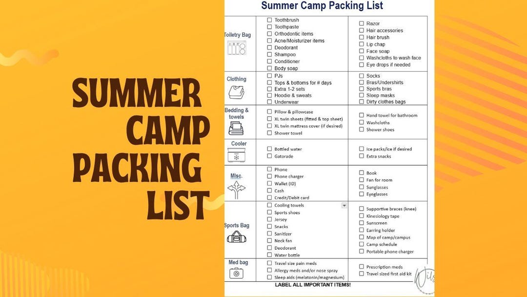 Summer Camp Packing List - Etsy