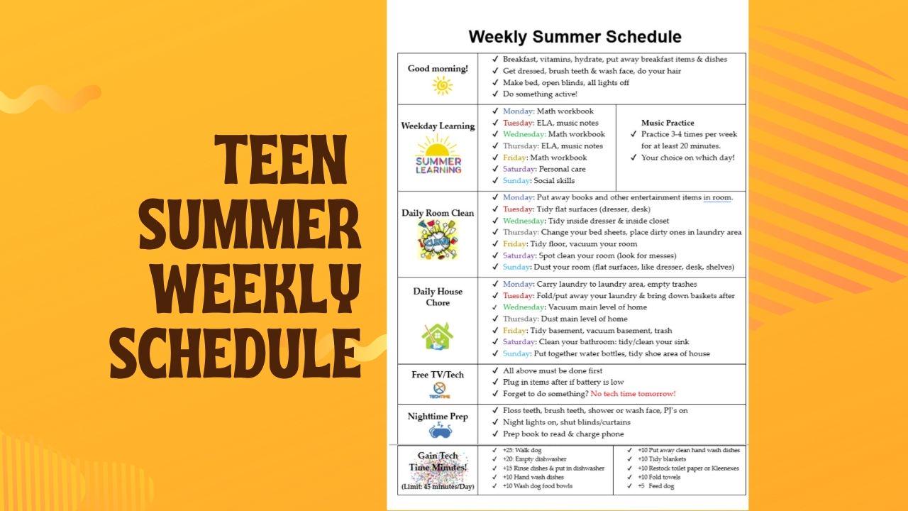 Teen Daily Summer Schedule - Etsy