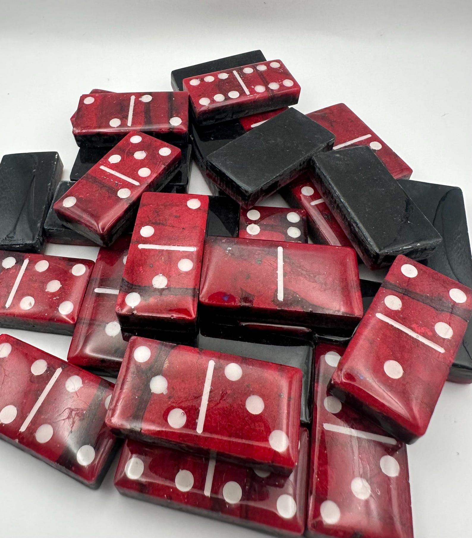Handcrafted Red and Black Resin Dominoes Set Unique Puerto Rican ...
