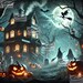 Spooky Haunted House Halloween Print: Misty Forest Scene (digital ...