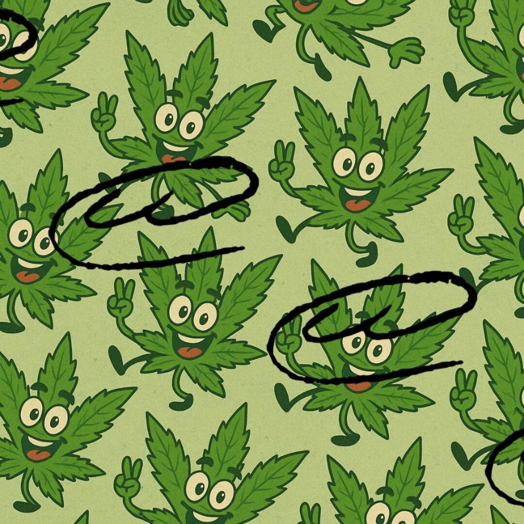 Cartoon Cannabis Leaf Seamless Pattern | 420 Vector Background (digital ...