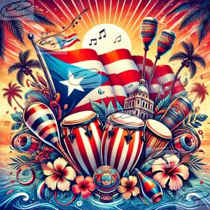 Puerto Rico Digital Art Download - Vibrant Flag & Musical Elements for ...