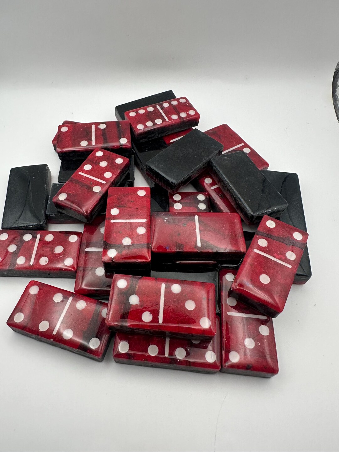 Handcrafted Red and Black Resin Dominoes Set Unique Puerto Rican ...