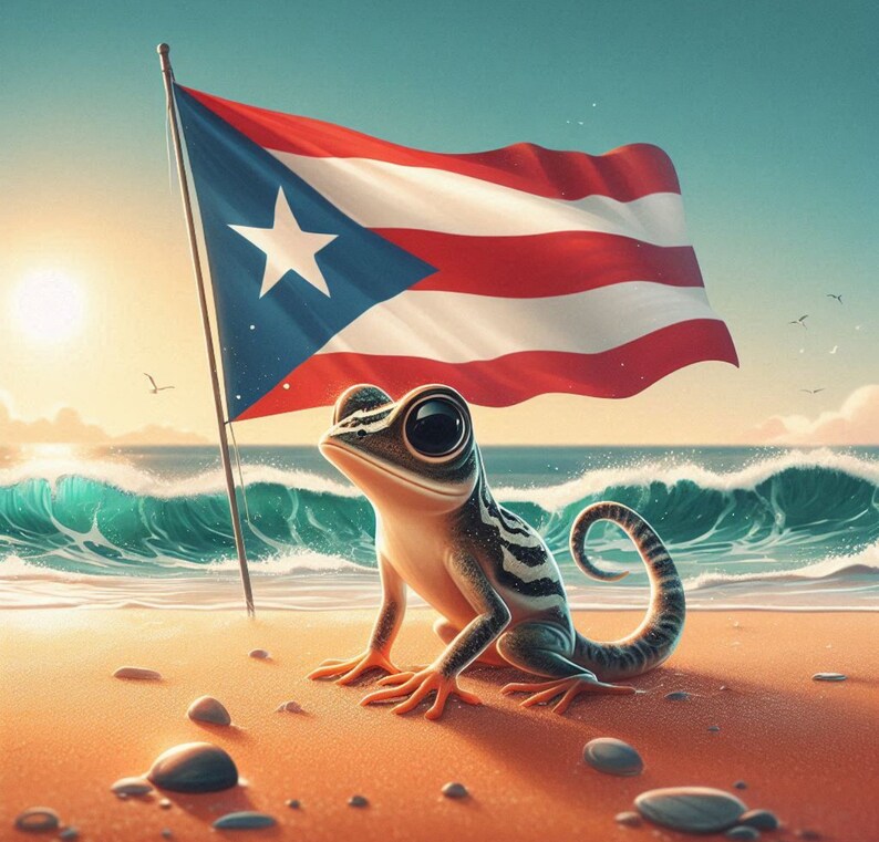Puerto Rican Flag With Coquí Frog Digital Download Beach Art Print ...