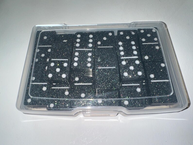 Handmade Black Glitter Dominoes Set - Sparkling Resin Game Night Gift ...