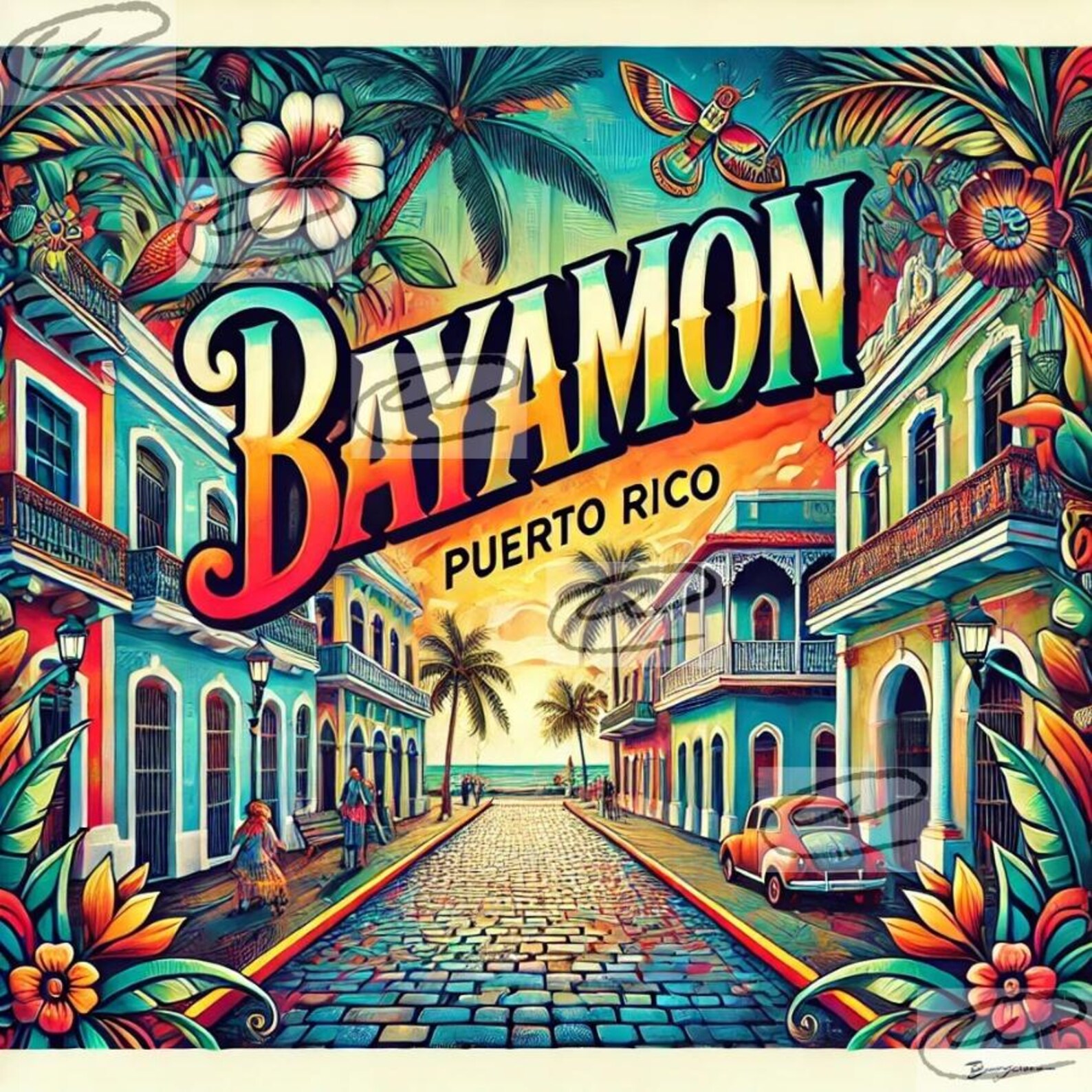 Bayamón Puerto Rico Digital Download | Tropical Vintage Travel Poster | Puerto Rican Wall Art ...