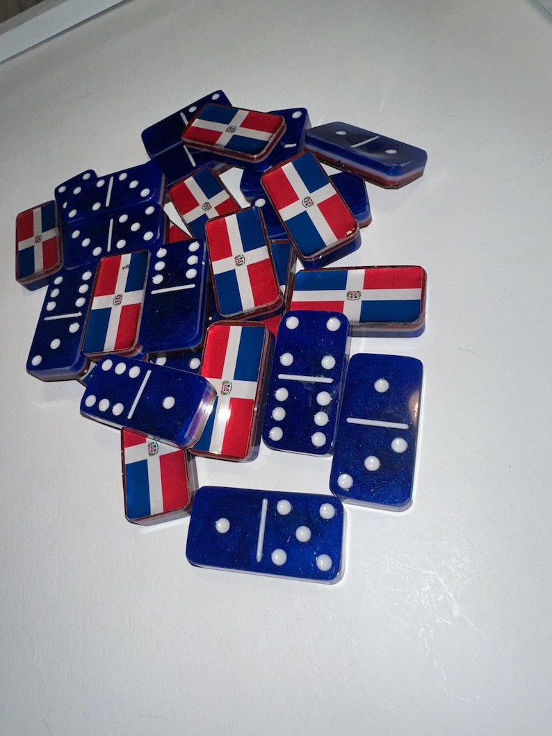 Handmade Dominican Republic Flag Domino Set - Resin Game Pieces for ...