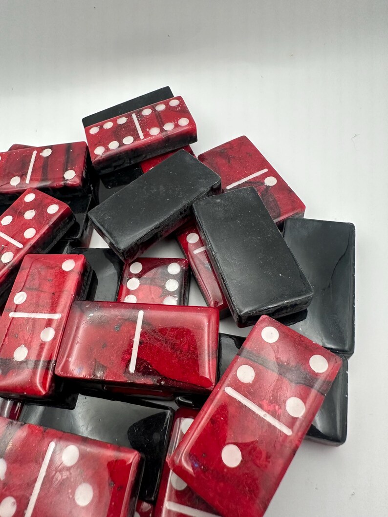 Handcrafted Red and Black Resin Dominoes Set Unique Puerto Rican ...
