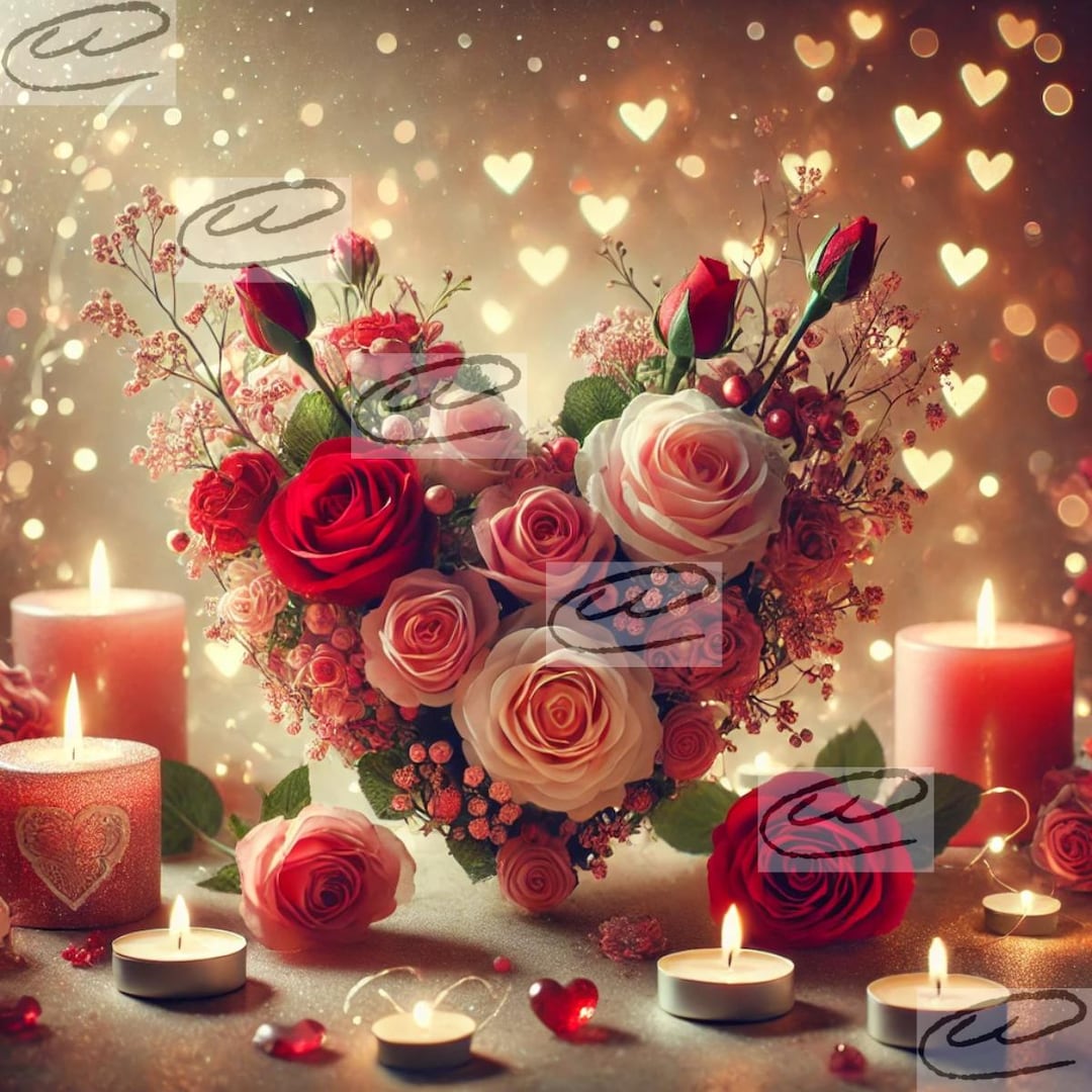 Romantic Heart Roses & Candles Digital Download | Valentine's Day Wall ...