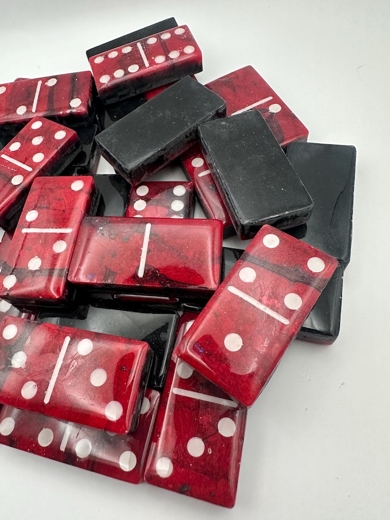 Handcrafted Red and Black Resin Dominoes Set Unique Puerto Rican ...