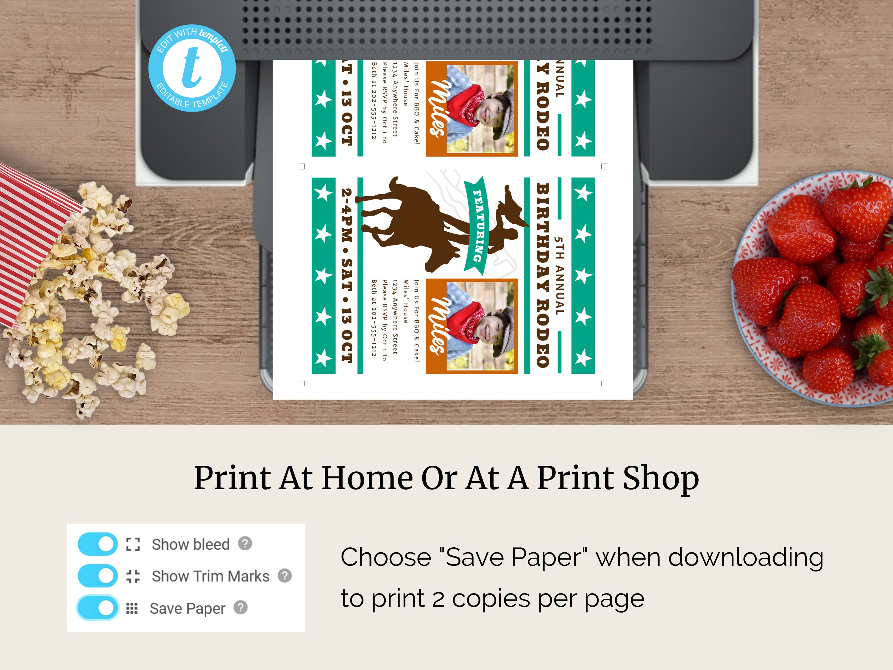 Rodeo 5th Birthday Invitation Template, Editable Wild West Cowboy Photo ...