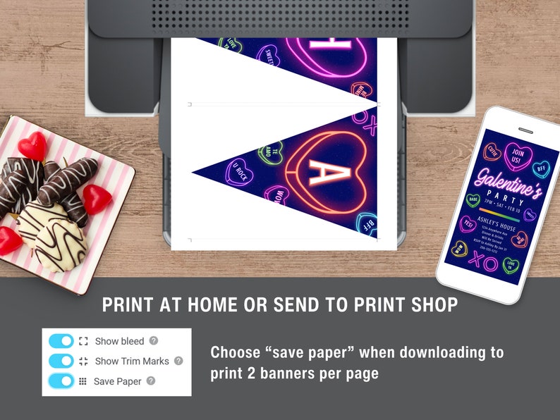 Happy Galentines Day Banner, Neon Glow Candy Hearts Pennants for Girl ...