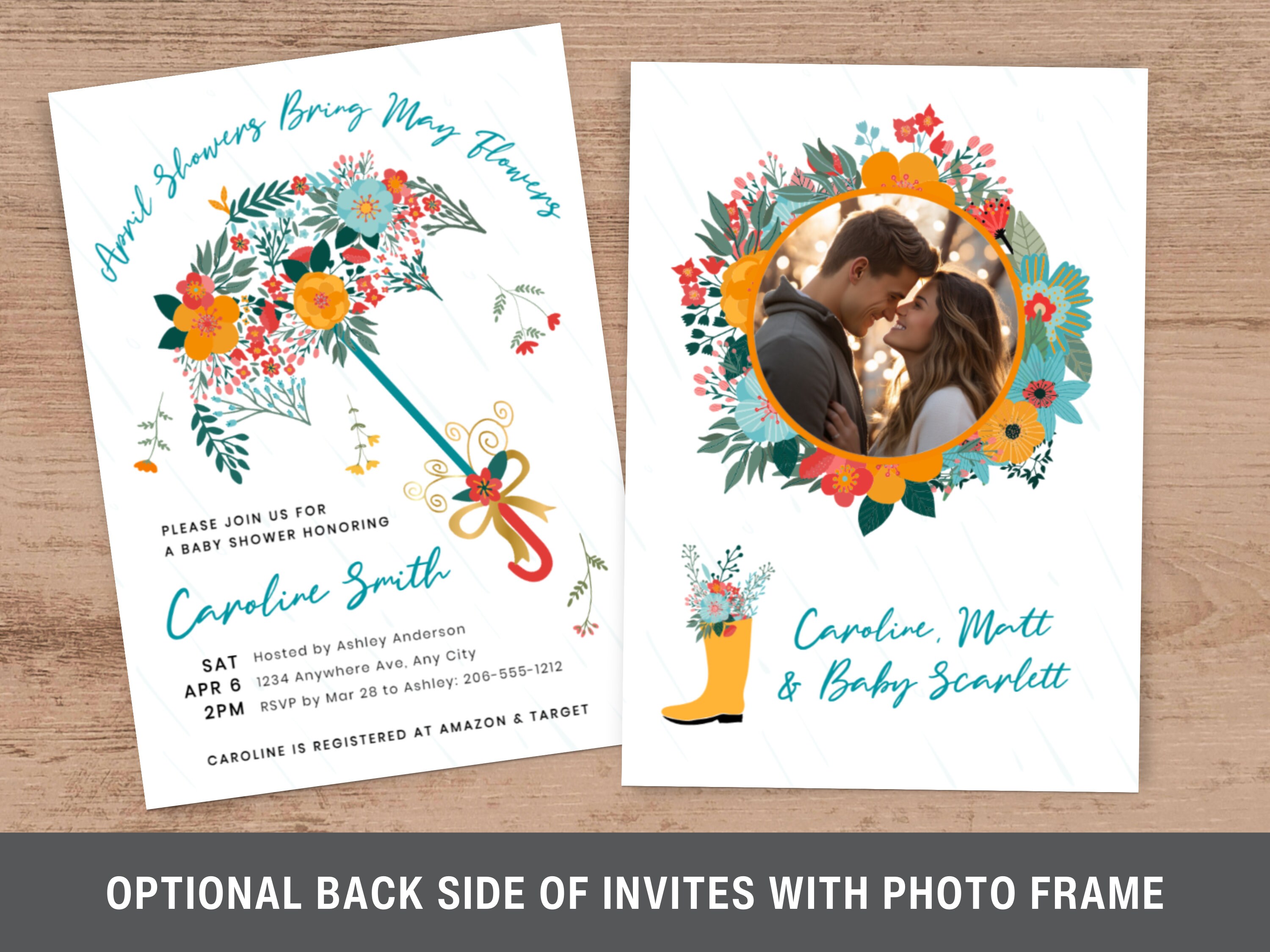 Editable April Showers Baby Shower Invitation, Downloadable Spring Flowers Umbrella Invite ...