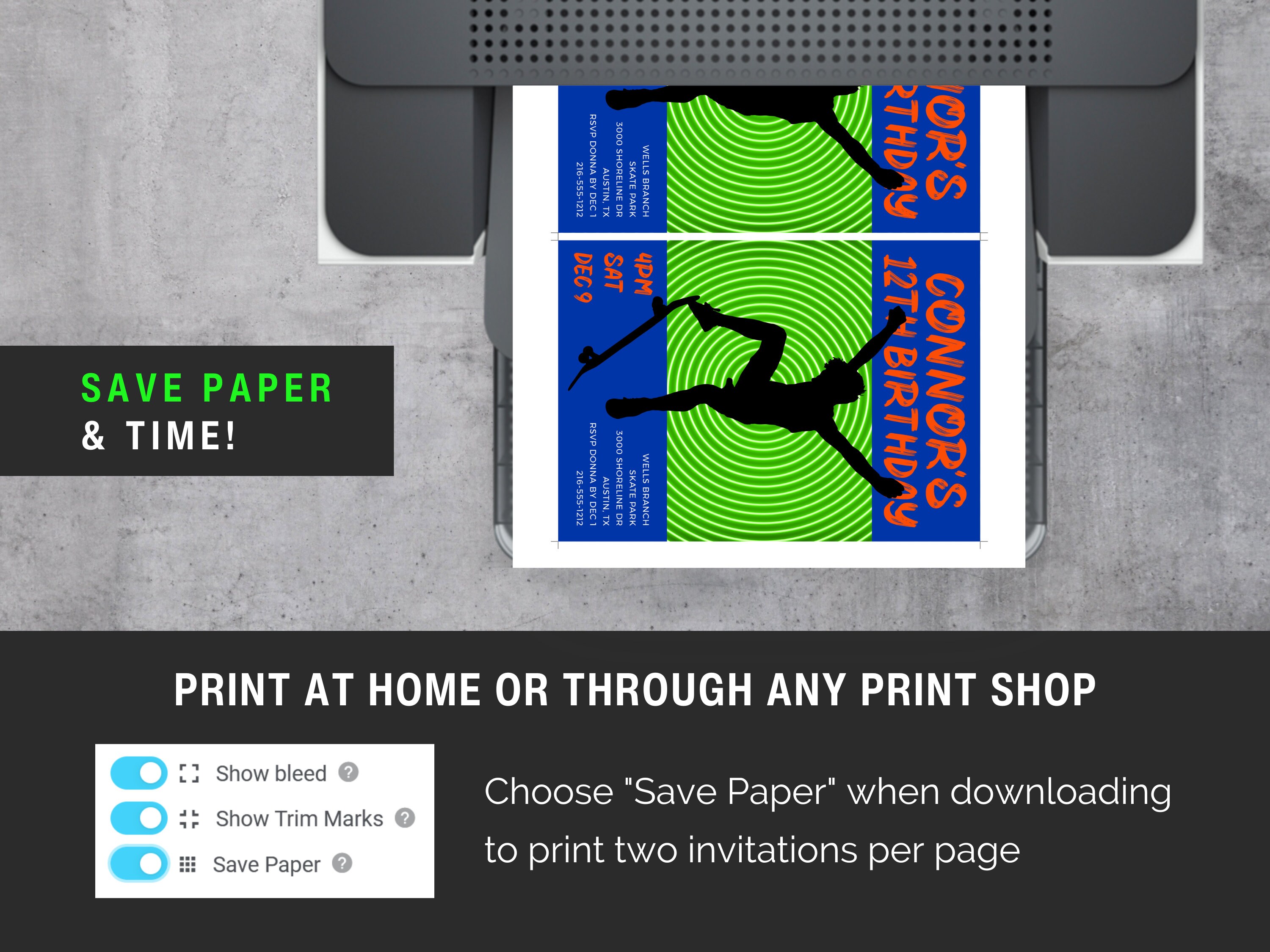 Skateboarding Birthday Party Invitation for 12 Year Old Boy, Editable ...