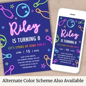 Birthday Invite Digital Download Bowling Party for Boys, Editable Kids ...