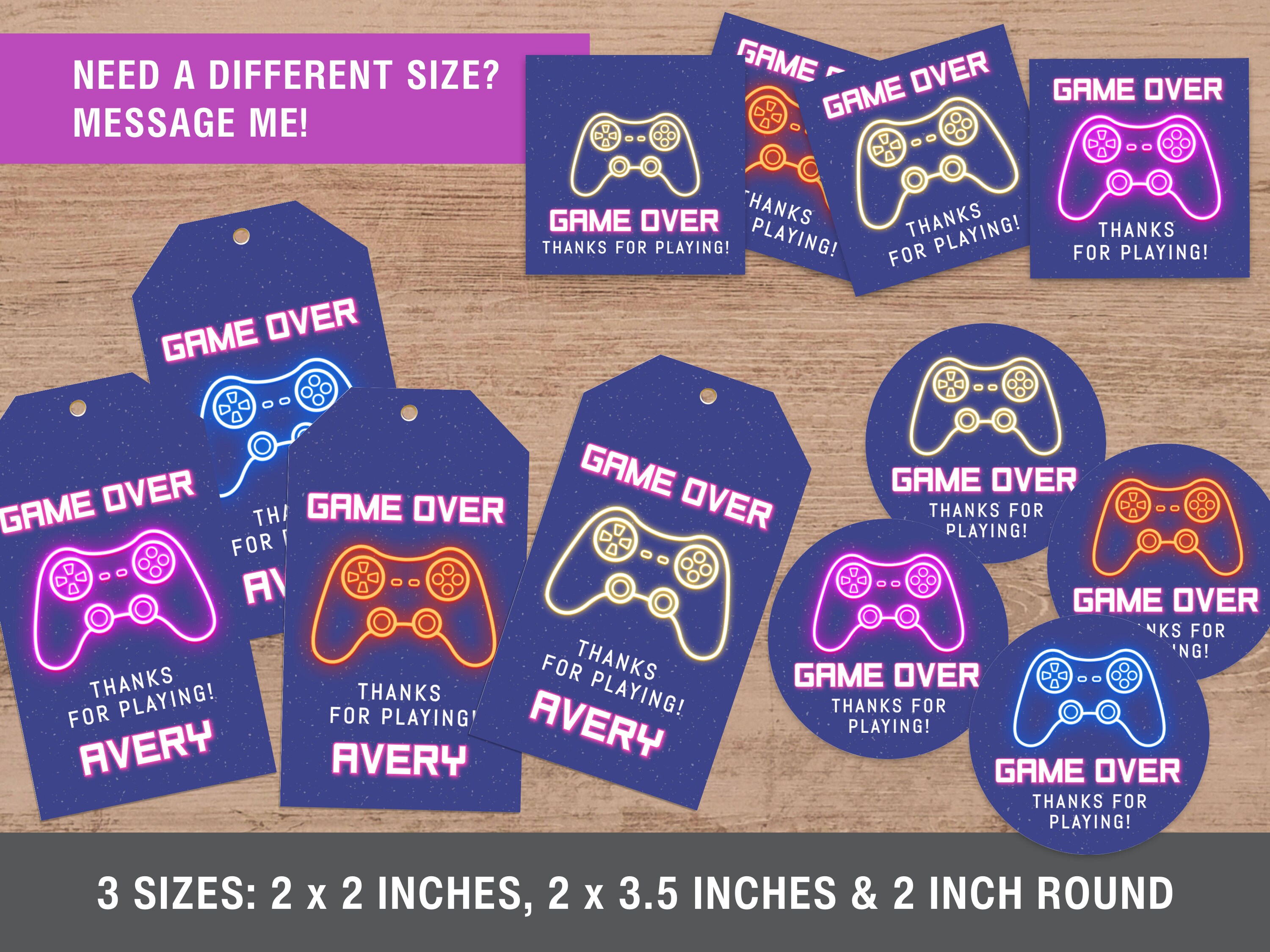 Video Game Party Favor Tags for Girl Birthday, Editable Neon Glow ...