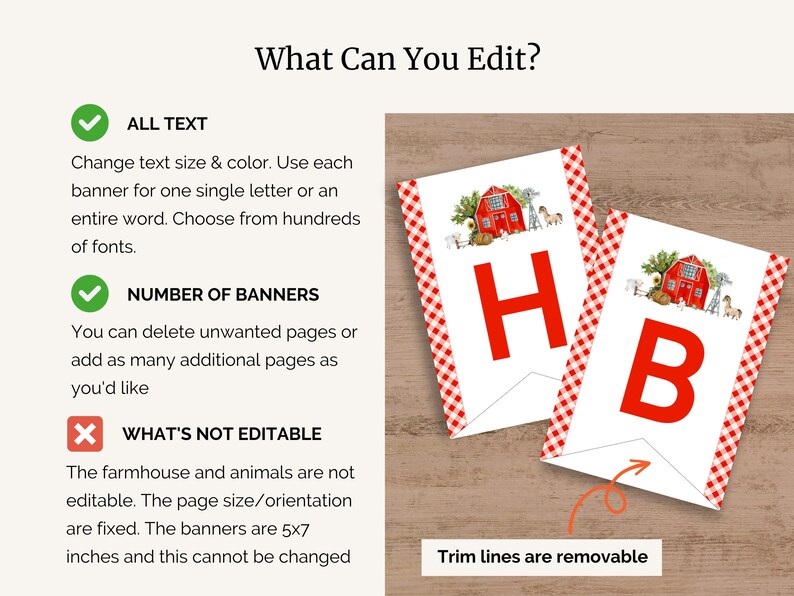 Birthday Banners Templett Editable, Farm Animal Theme Red Gingham ...