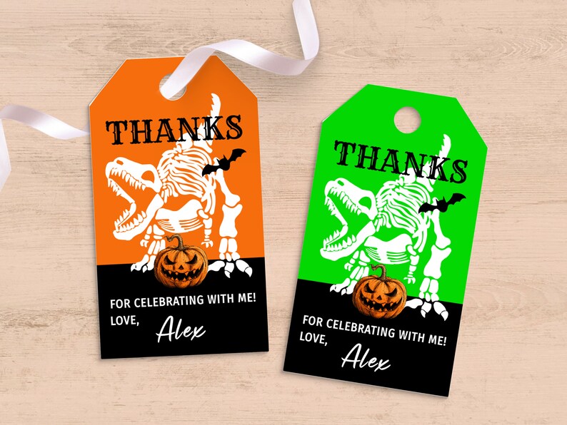 Halloween Goodie Bag Tags for Kids Birthday, Editable Dinosaur Skeleton ...