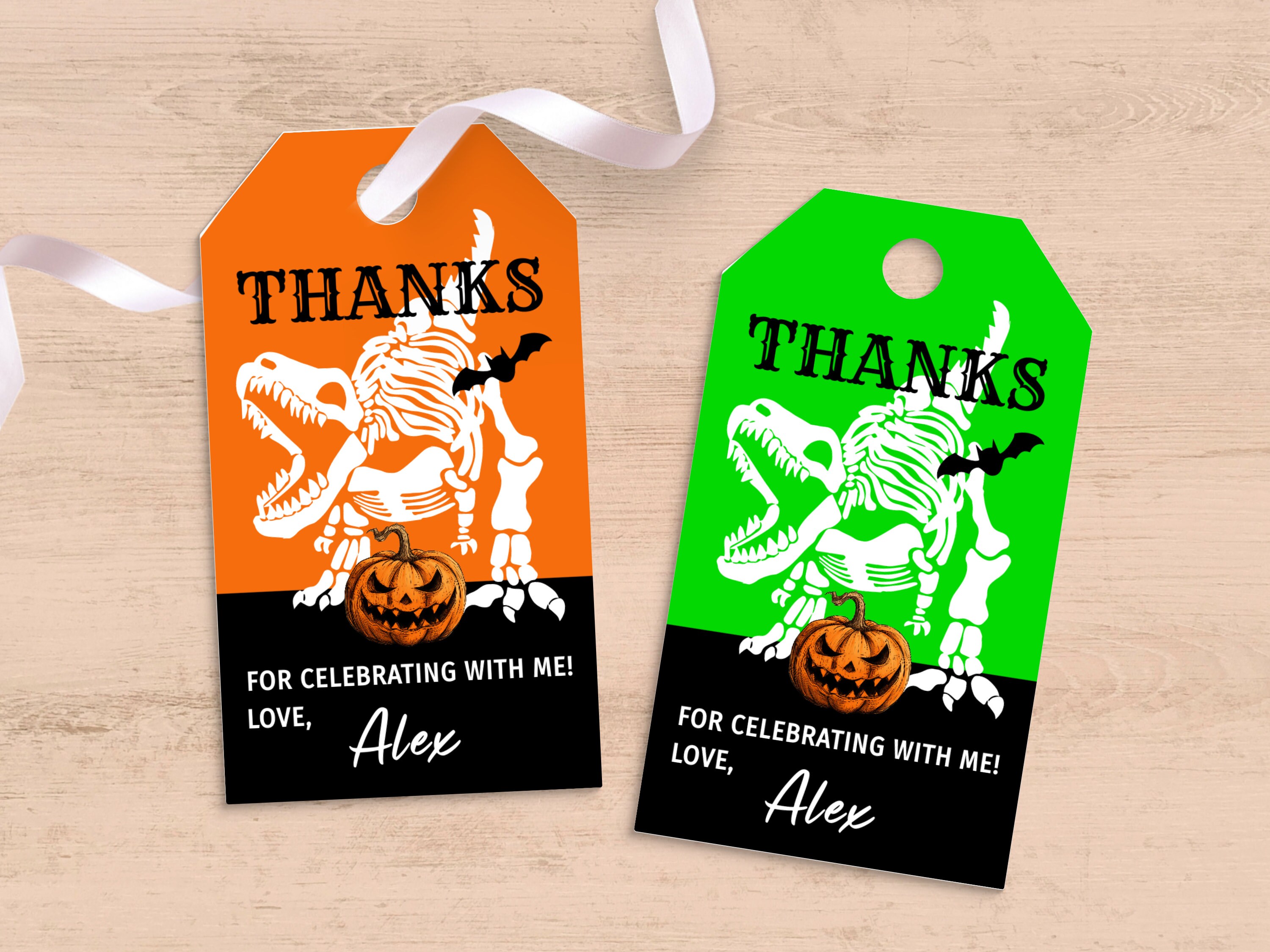 Halloween Goodie Bag Tags for Kids Birthday, Editable Dinosaur Skeleton ...