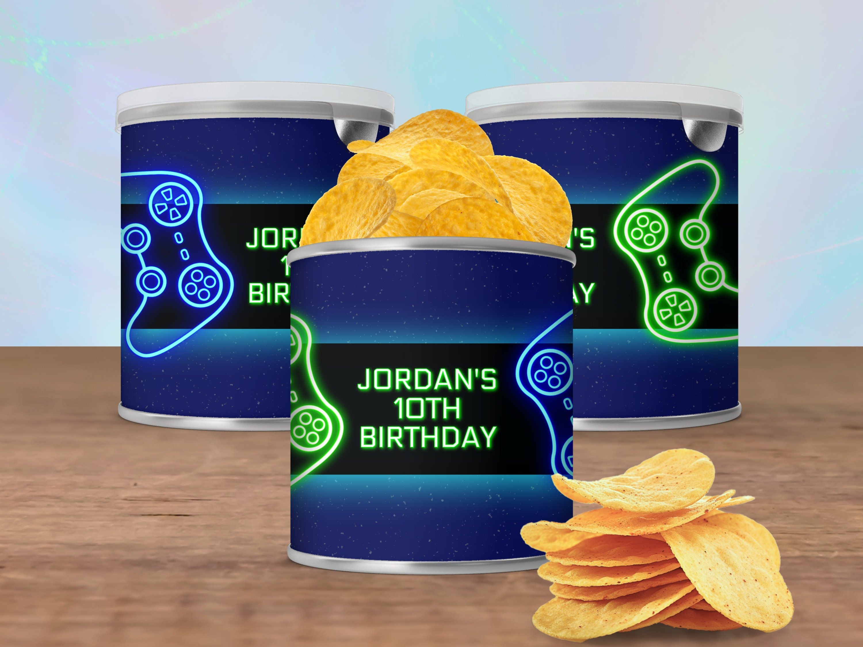 Video Game Theme Party Favor, Neon Glow Pringles Label for Arcade or ...