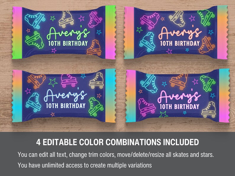 Roller Skate Birthday Party Favor, Neon Glow Personalized Rice Krispies ...