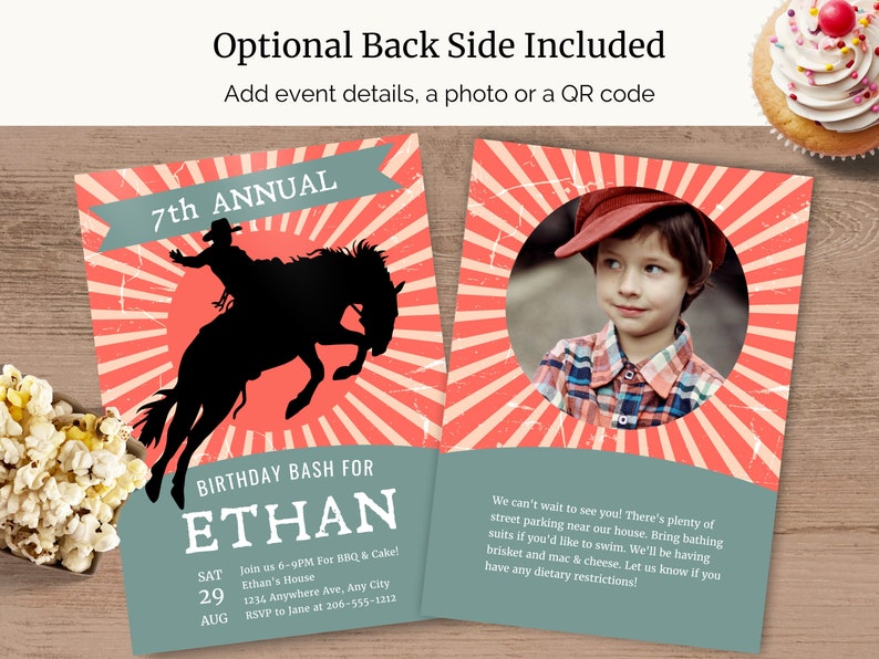Plantilla de invitación de cumpleaños de rodeo, invitación editable del ...