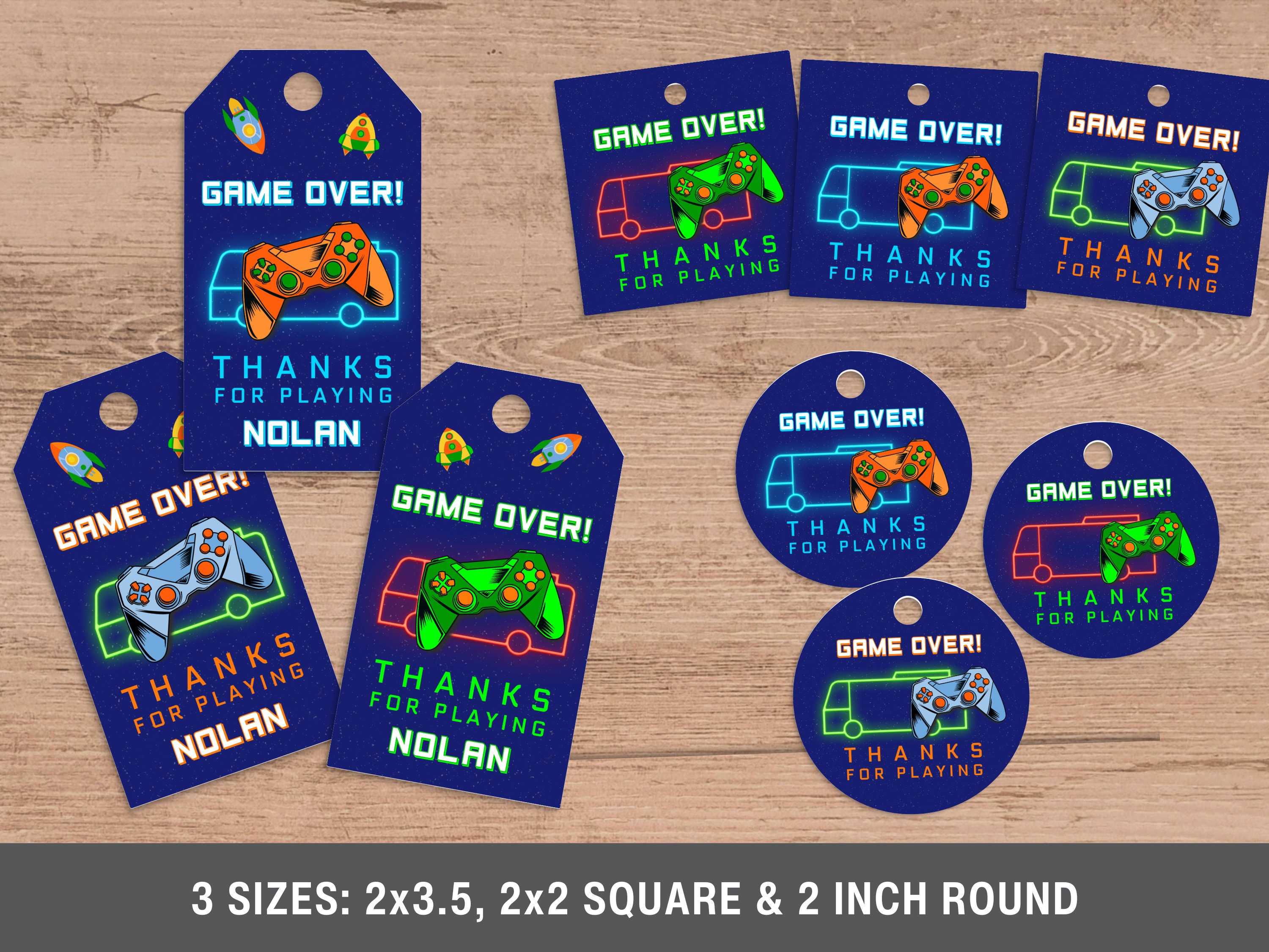 Game Truck Birthday Party "game Over" Favor Tags for Boy, Neon Glow ...