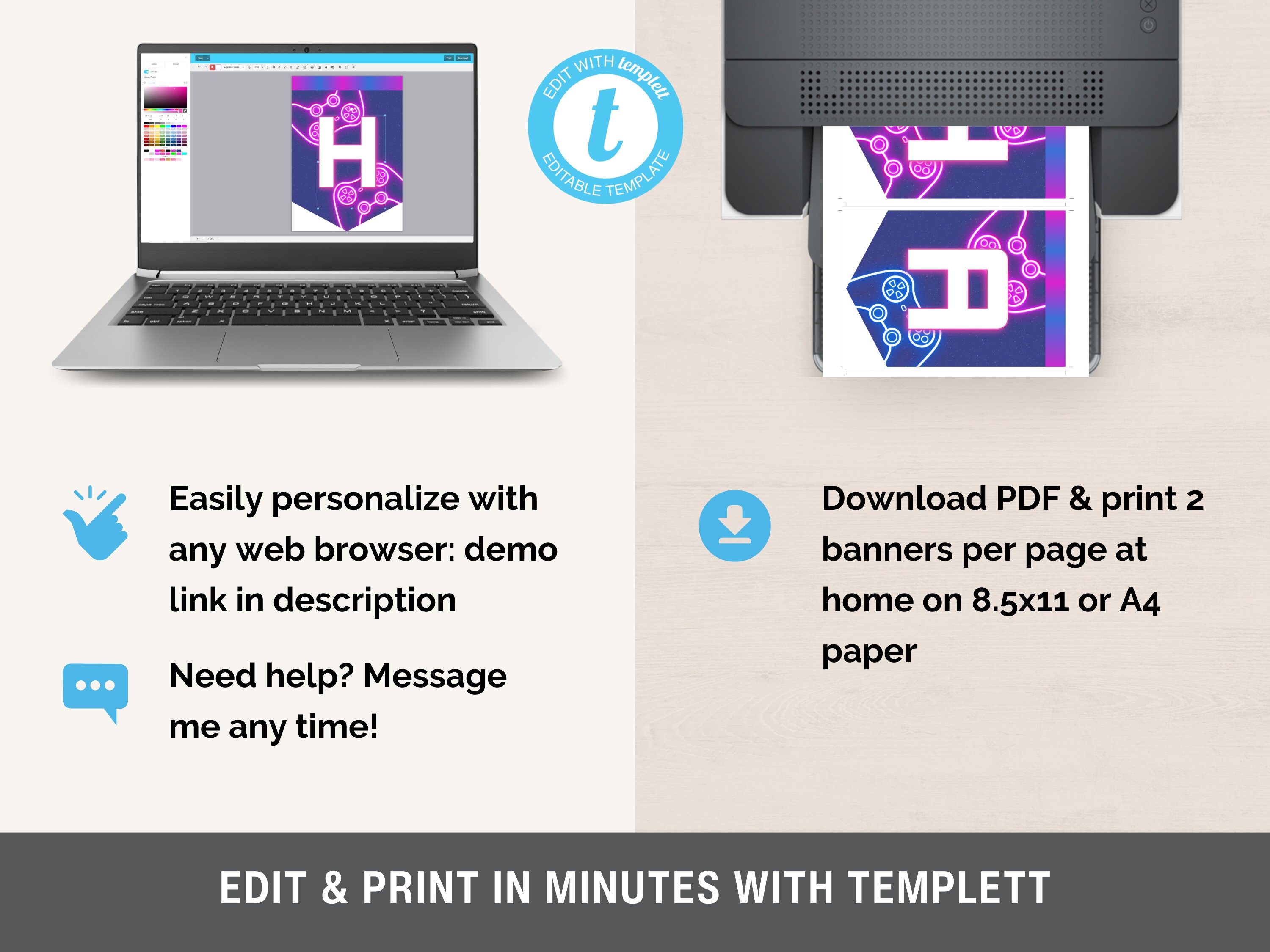 Gaming Birthday Banner for Girl, Video Game Theme Neon Controller Decor ...