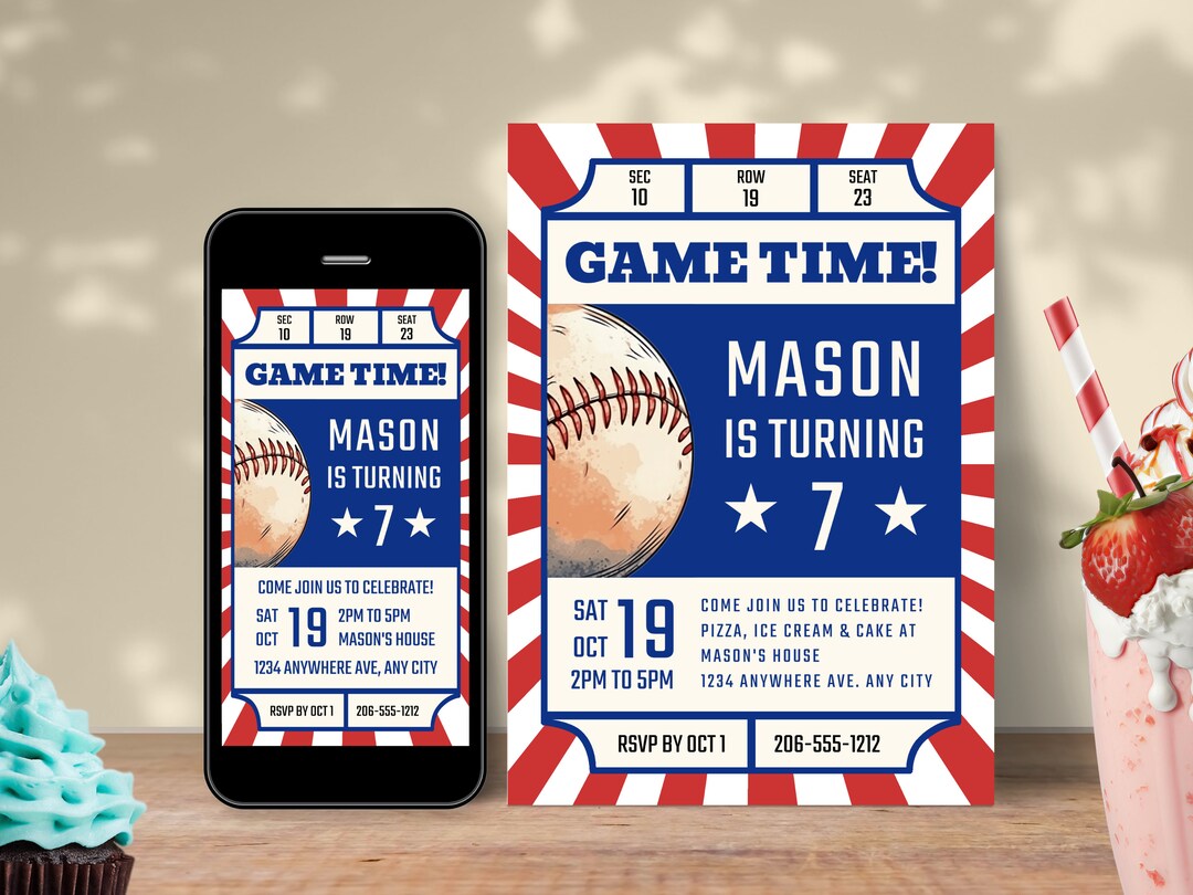 Baseball Birthday Invitation Digital Download, 7th Birthday Party ...