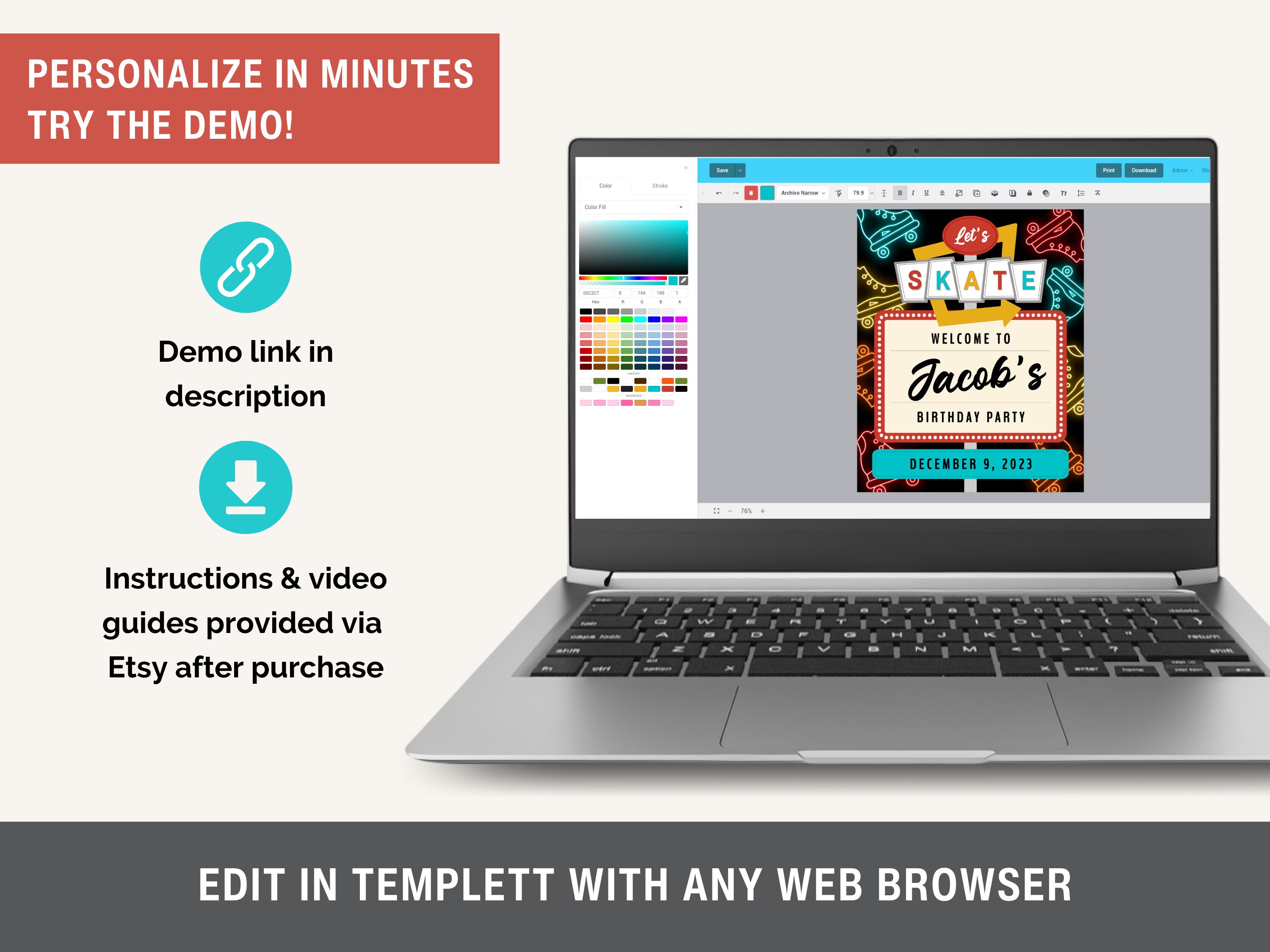 Roller Skate Party Printable Welcome Favor Signs, Retro Style Kids ...