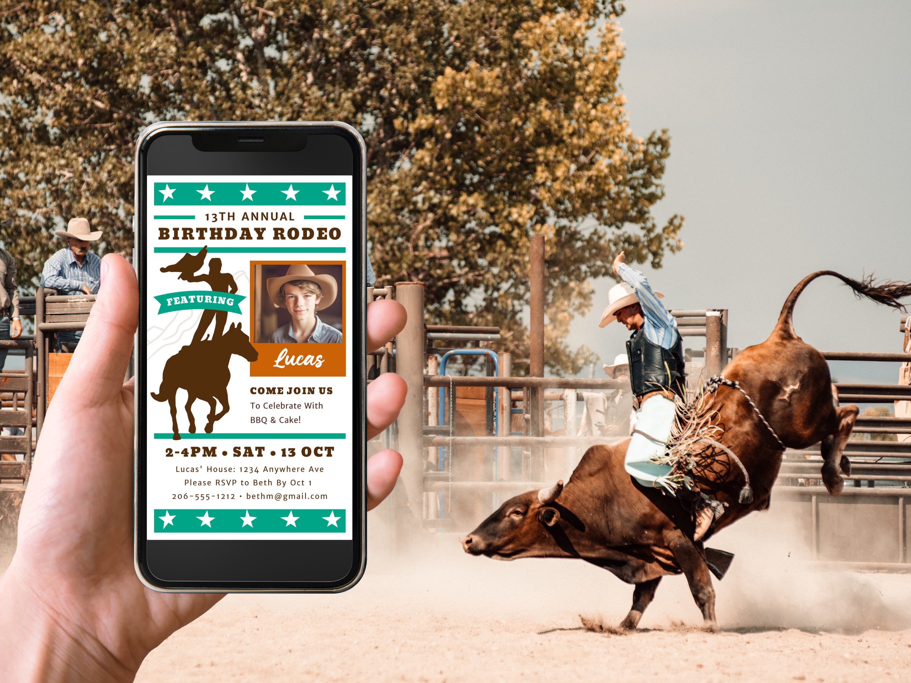 Rodeo 13th Birthday Invitation Template, Editable Retro Wild West ...