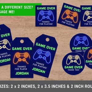 Video Game Party Favor Tags for Boy Birthday, Editable Neon Glow Game ...