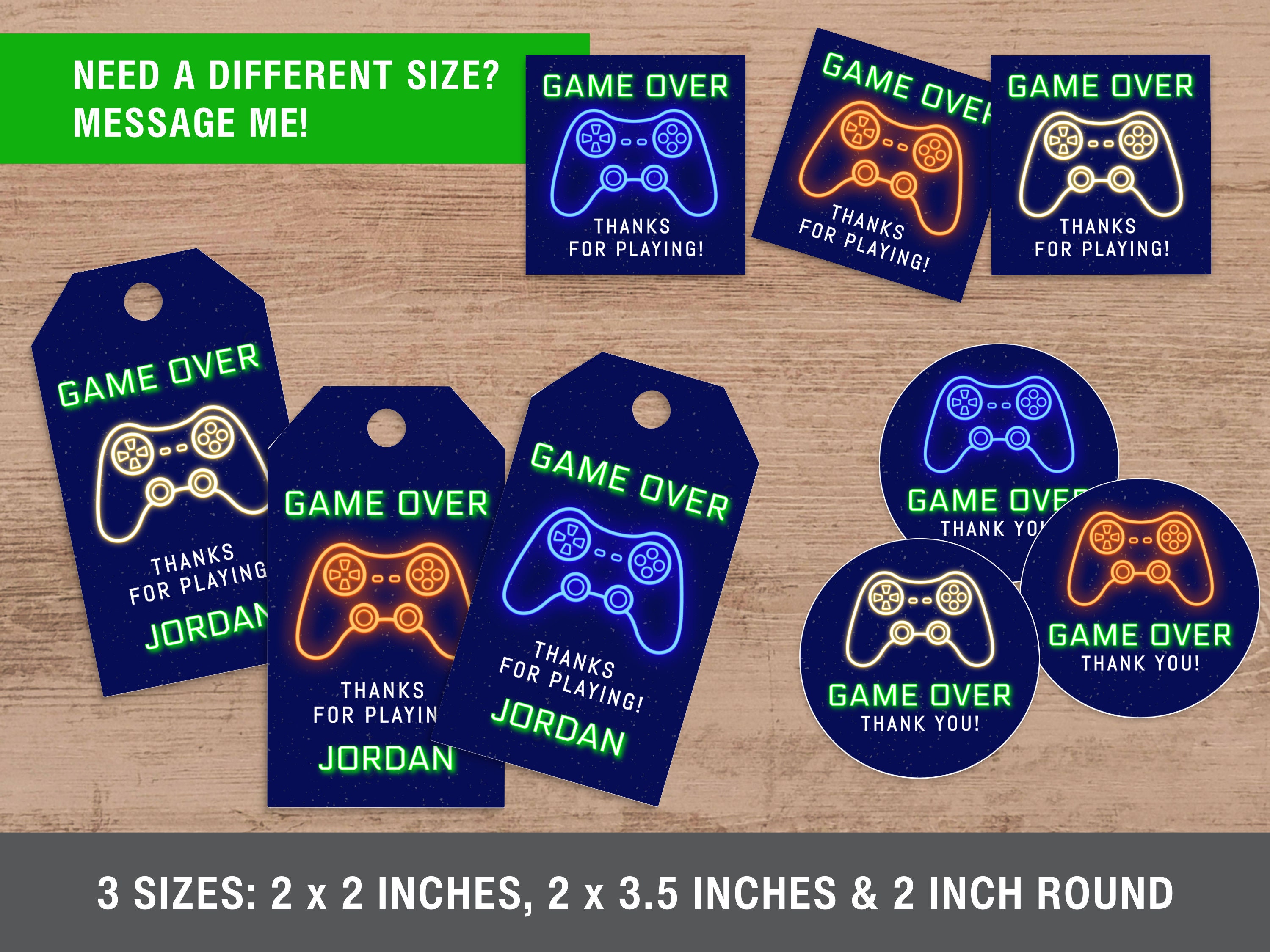 Video Game Party Favor Tags for Boy Birthday, Editable Neon Glow Game ...